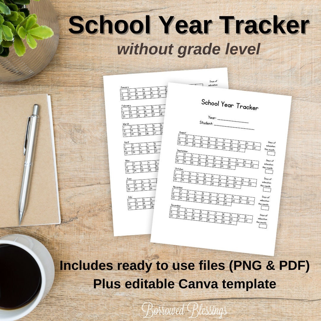 Homeschool Days Tracker | 2 Page Printable Design: PNG & PDF | Editable ...