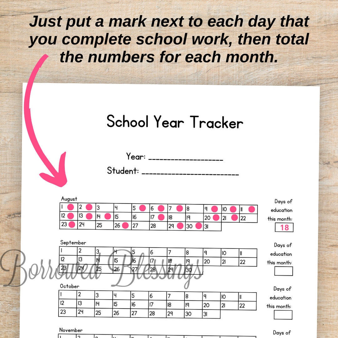 Homeschool Days Tracker | 2 Page Printable Design: PNG & PDF | Editable ...
