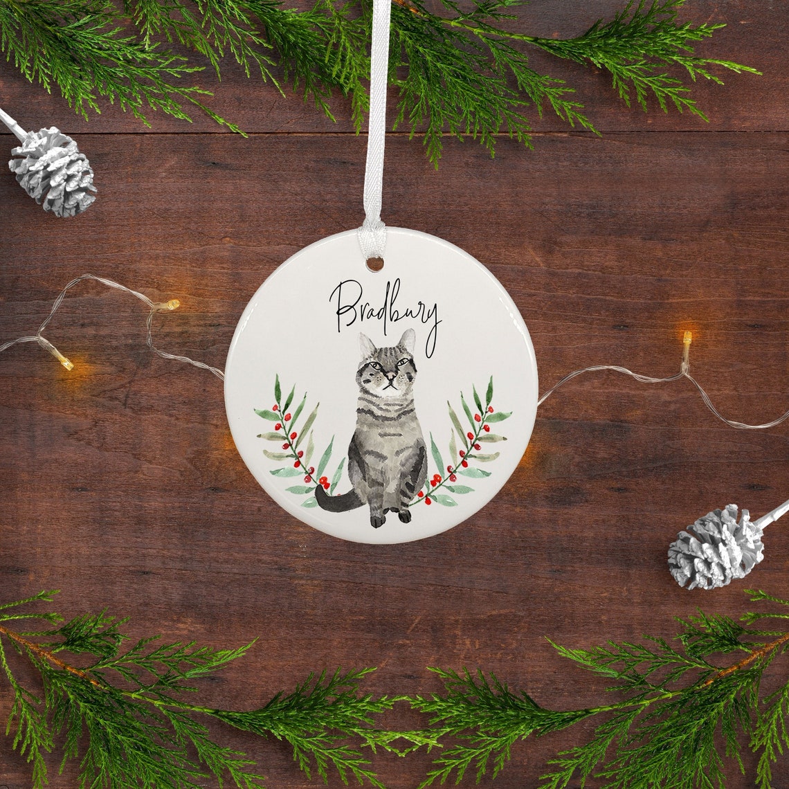 Gray Tabby Cat Ornament Personalized / Cat Christmas Ornament / Grey ...