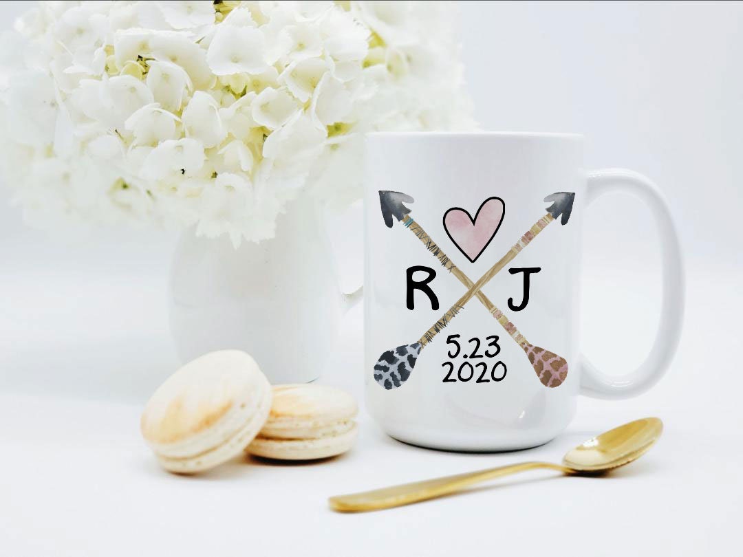Custom Engagement Mug / Custom Wedding Mug / Arrow Mug / Personalized ...