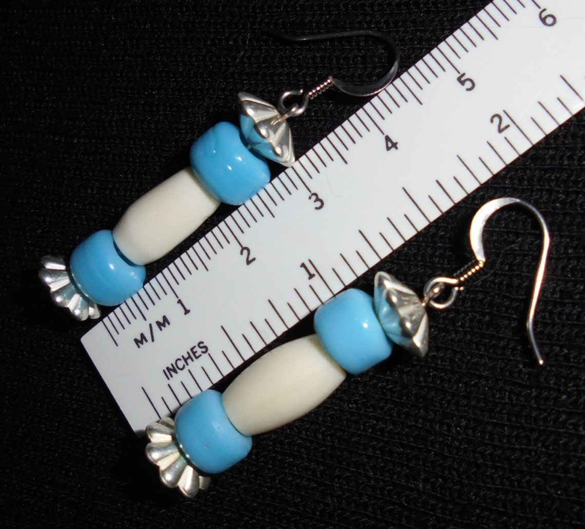 Bone Dangle Earings, Daisy Silver Plated Spacers - Etsy