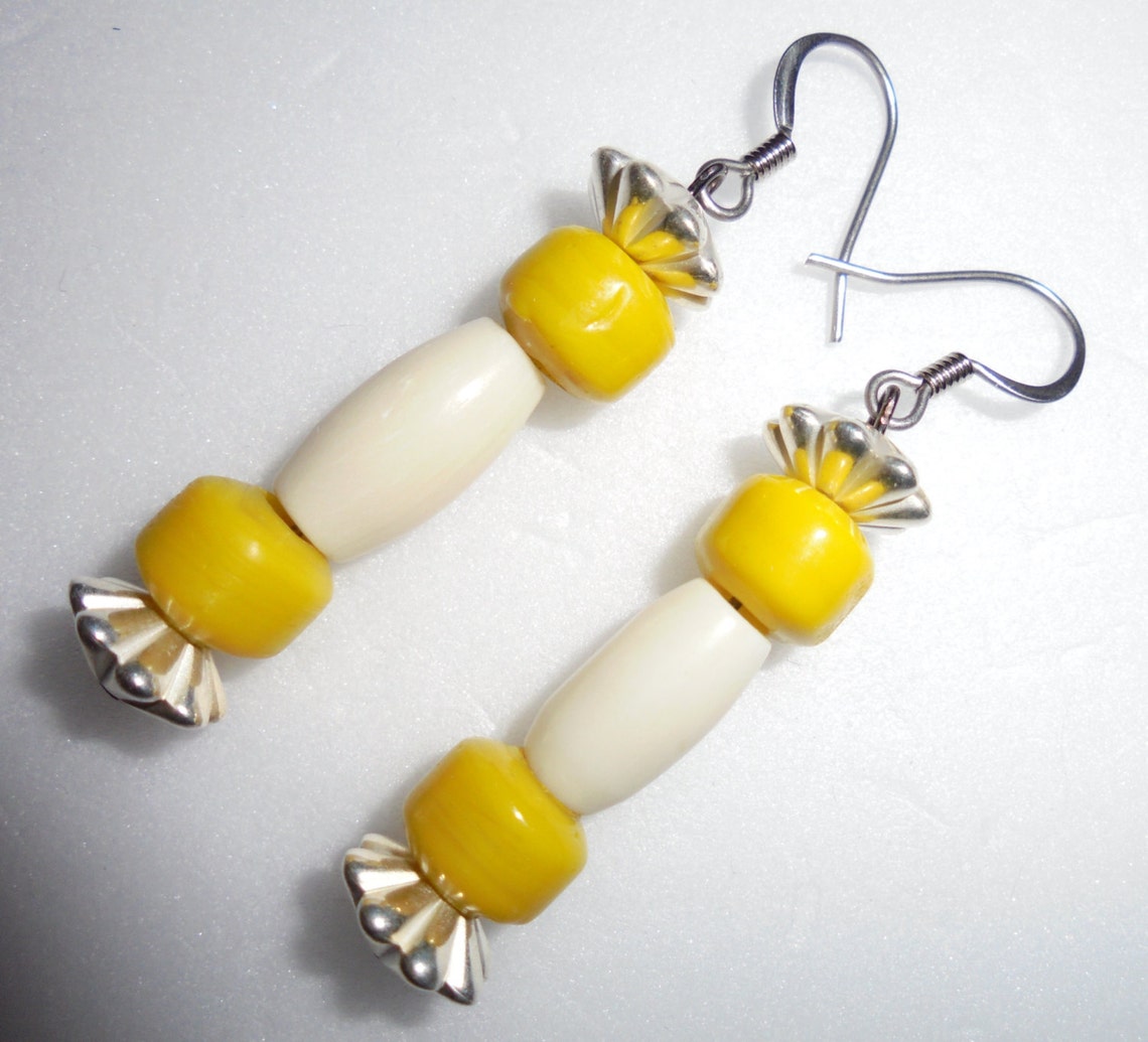 Bone Dangle Earings, Daisy Silver Plated Spacers - Etsy