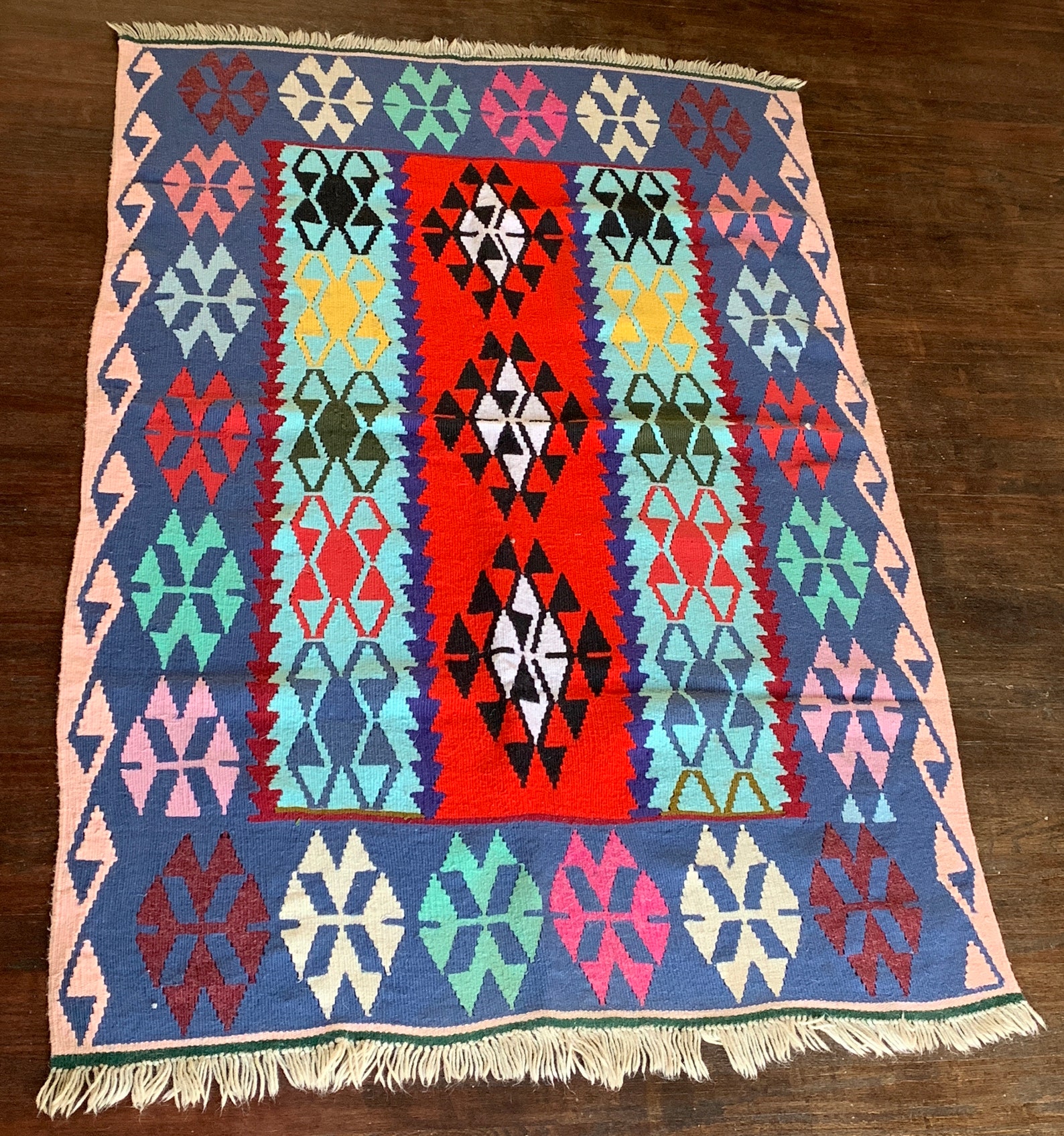 Handmade Teal, Red and Pink Kilim 3'10" X 5'7" - Etsy