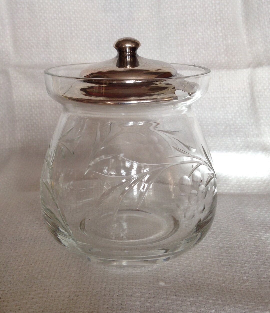 Vintage Etched Crystal Jam Pot With Silver Plate Lid, Mid-century - Etsy
