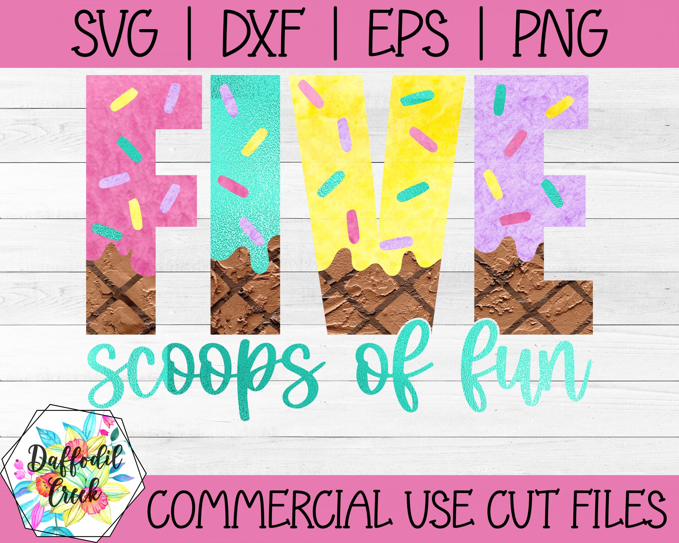 Five Scoops of Fun SVG | Ice Cream Birthday | 5th Birthday SVG - Etsy