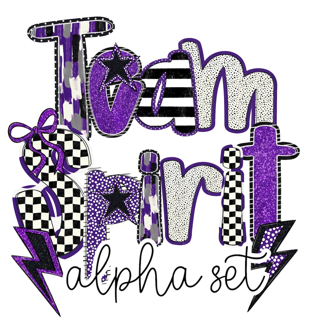 Hand Lettered Alpha Purple Black, Digital Download PNG, Team Spirit ...
