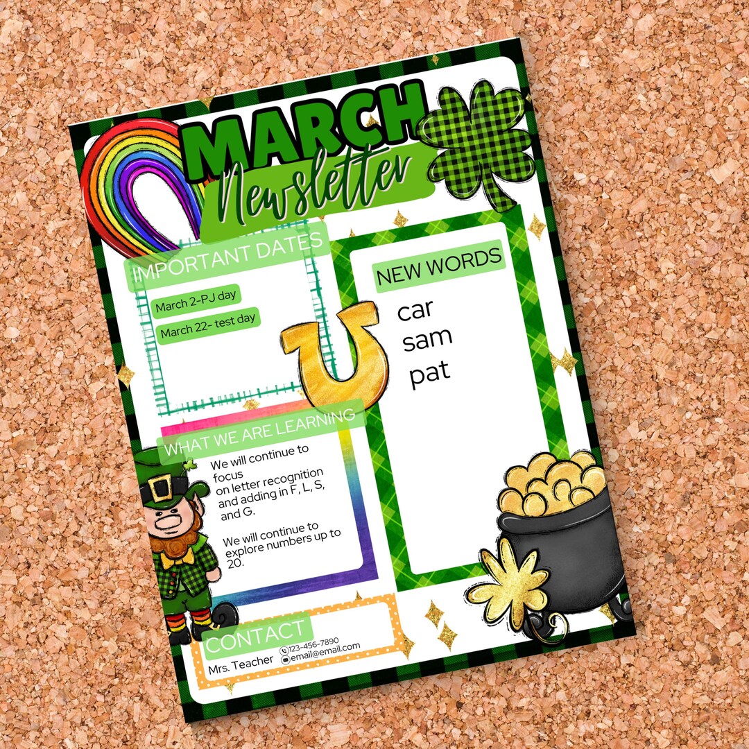 March Newsletter, Editable Newsletter Template, School Newsletter ...