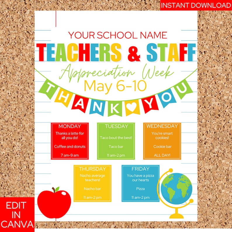 Teacher Appreciation Week Schedule Printable, Staff Appreciation ...