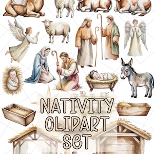 Watercolor Nativity Clipart, Sweet Christmas PNG, Rustic Holiday ...