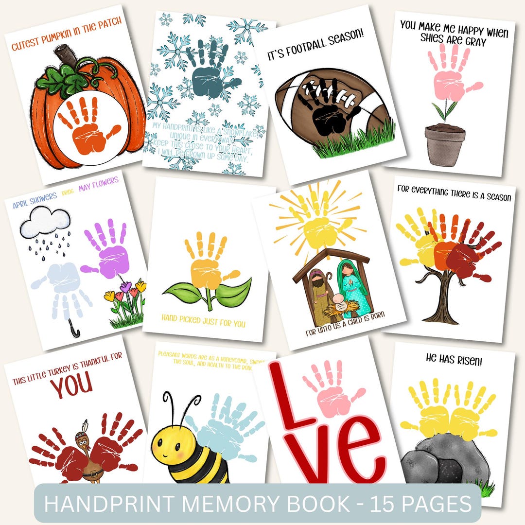 Handprint Memory Book Printable, Kids Keepsake Craft, DIY Toddler Art ...
