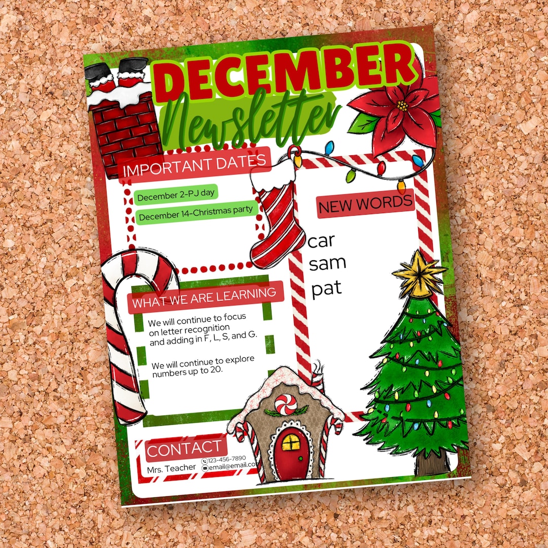 December Newsletter Template, Christmas Theme Newsletter, School ...