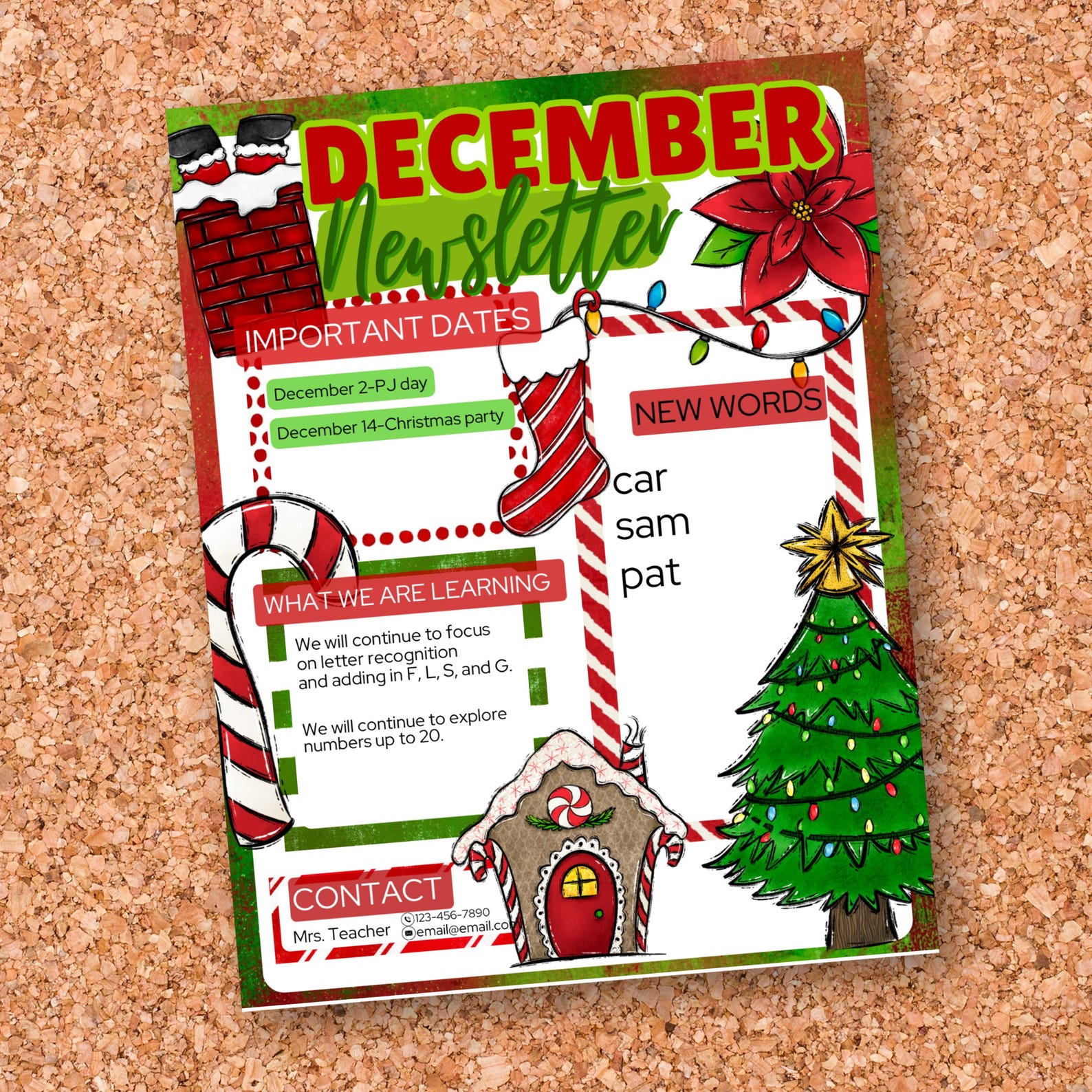 December Newsletter Template, Christmas Theme Newsletter, School ...