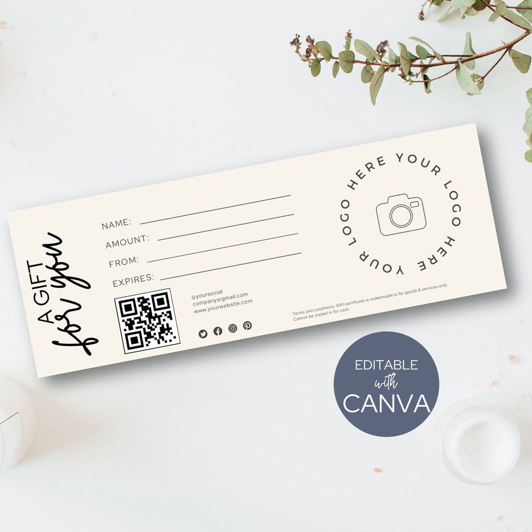 QR Code Gift Certificate With Logo, Minimal Beige, for Salon, Stylist ...