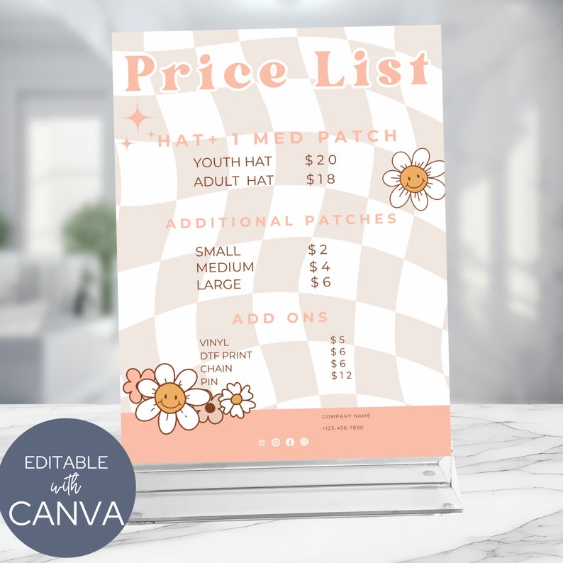 Price List for Trucker Hat Bar Editable, Customizable on Canva, Price ...