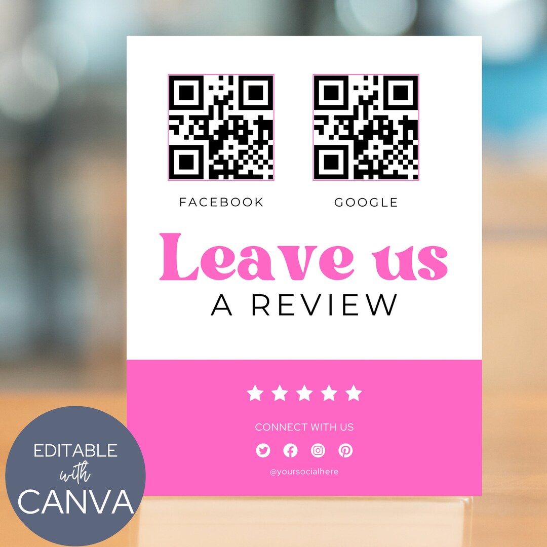 Leave Us A Review QR Code Template in Pink for Pop up Shop, Small ...