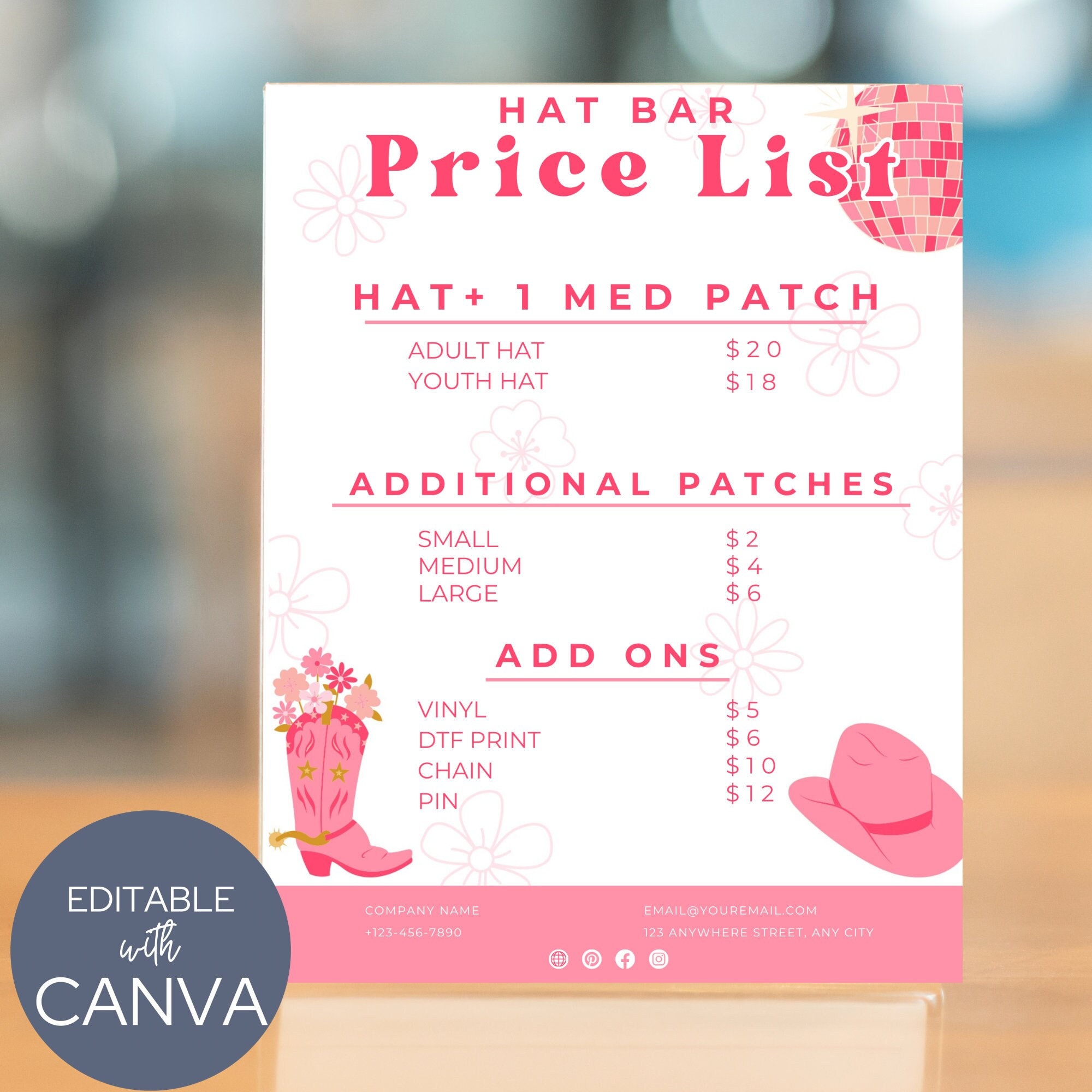 Price List for Trucker Hat Bar Editable, Customizable on Canva, Pink ...