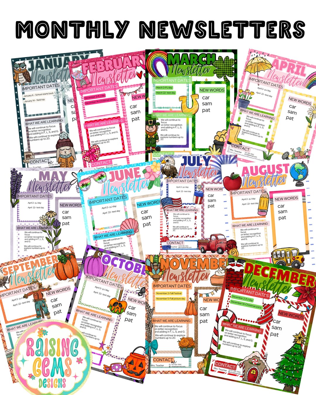 Monthly Newsletters, Editable Templates for School, Classroom, PTO, and ...