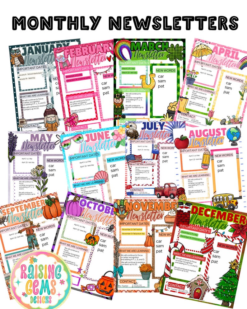Monthly Newsletters, Editable Templates for School, Classroom, PTO, and ...