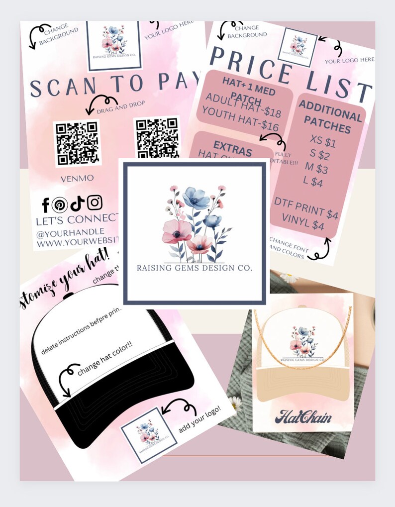 Printable Bundle for Trucker Hat Bar, Price List, Scan to Pay Qr Code ...