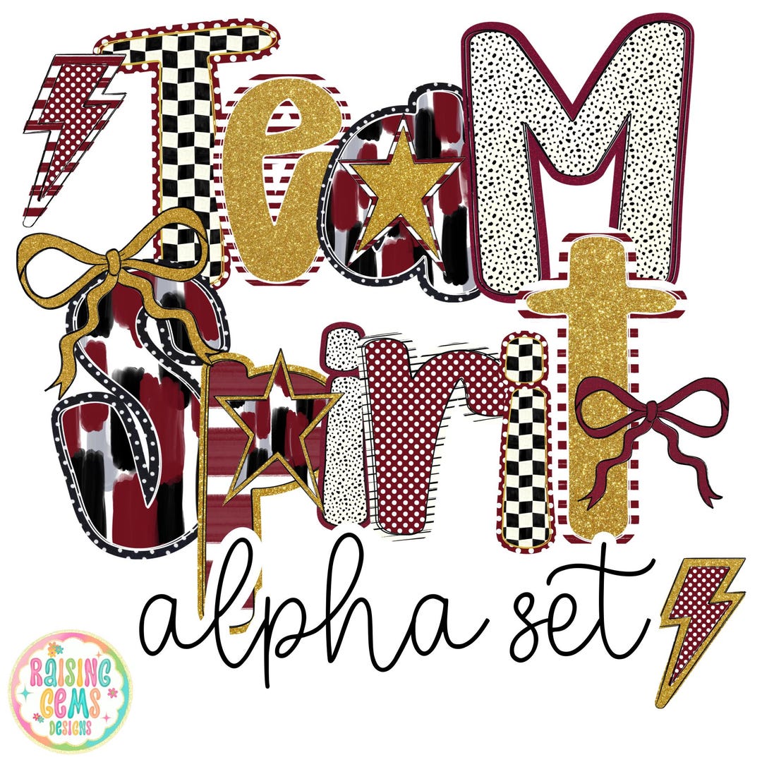 Hand Lettered Alpha Maroon and Gold, Digital Download PNG, Team Spirit ...