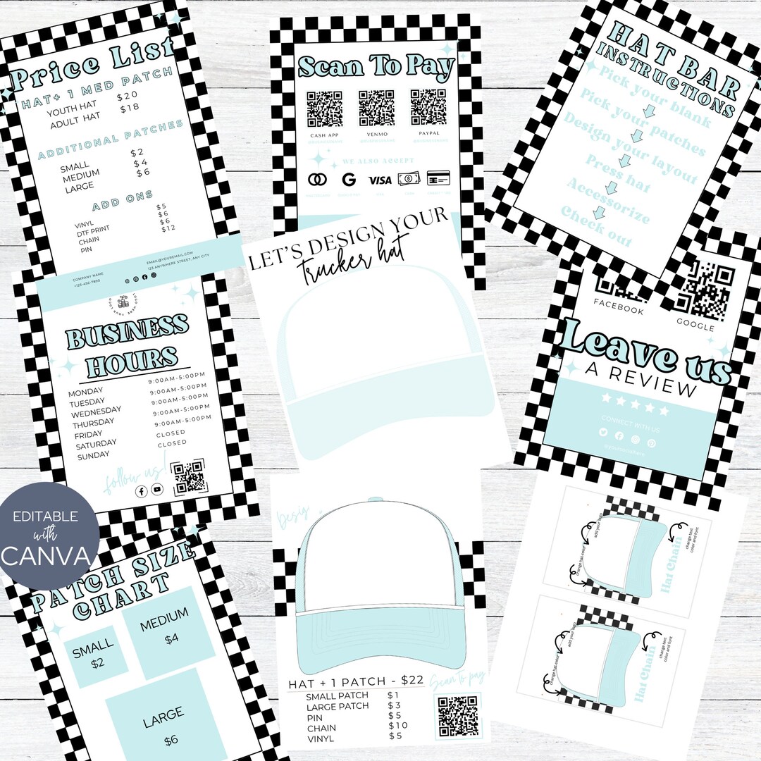 Sign Bundle for Trucker Hat Bar Checker Design, QR Code Scan to Pay ...