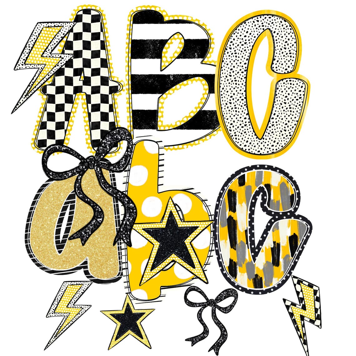 Hand Lettered Alpha Yellow and Gold, Digital Download PNG, Team Spirit ...