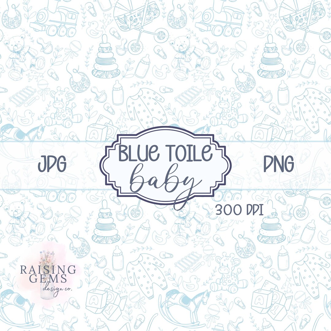 Blue Toile Baby Theme Seamless Pattern, Toile De Jouy, Chinoiserie ...