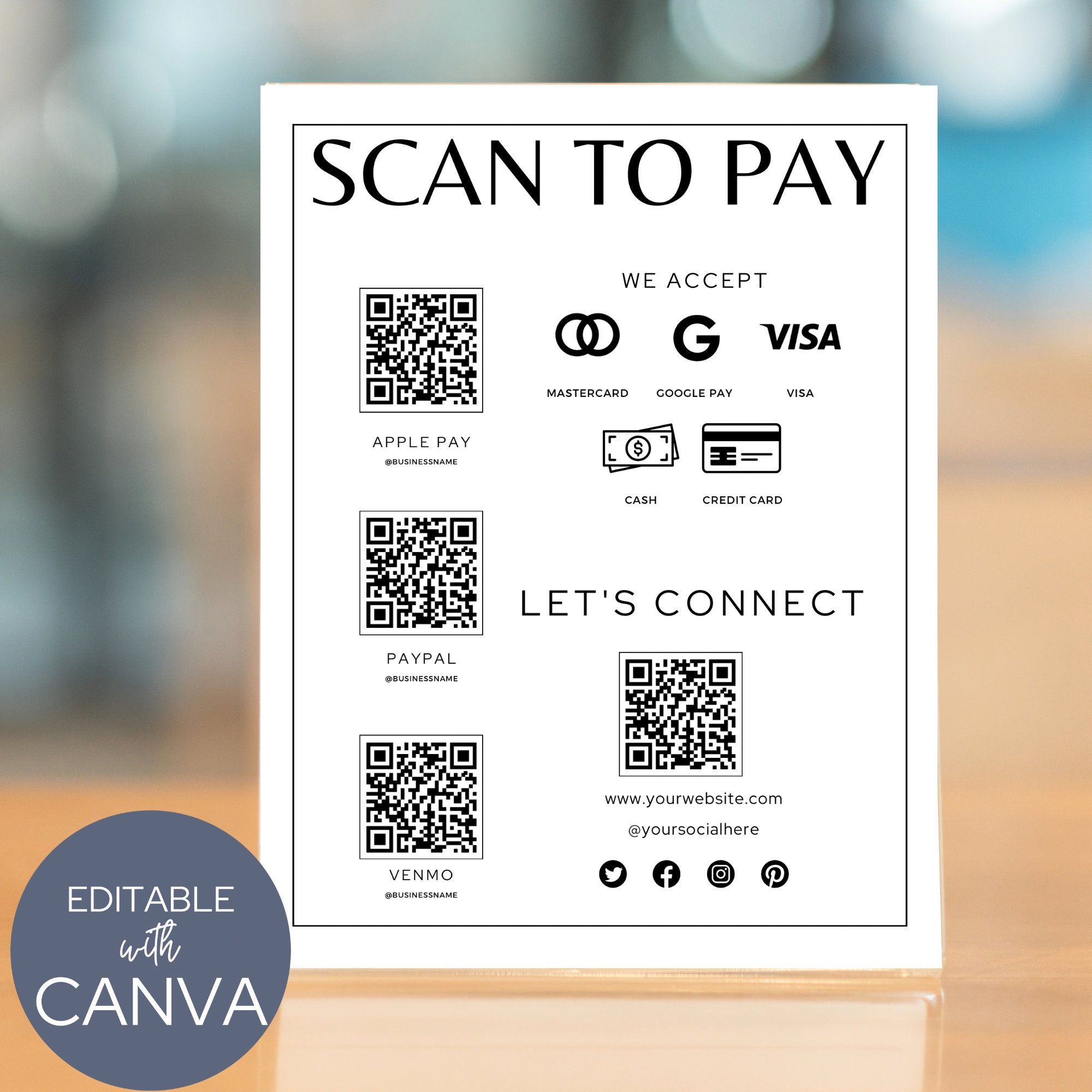 Scan to Pay Template, QR Code Sign, Minimal Design, Small Business ...