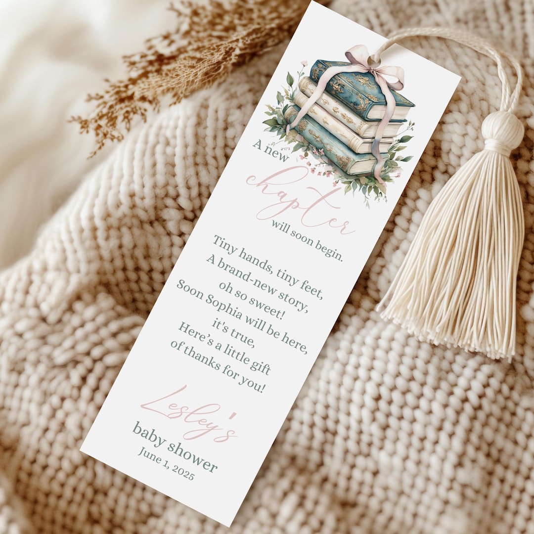 A New Chapter Bookmark Party Favor, Storybook Baby, Customize Bookmark ...