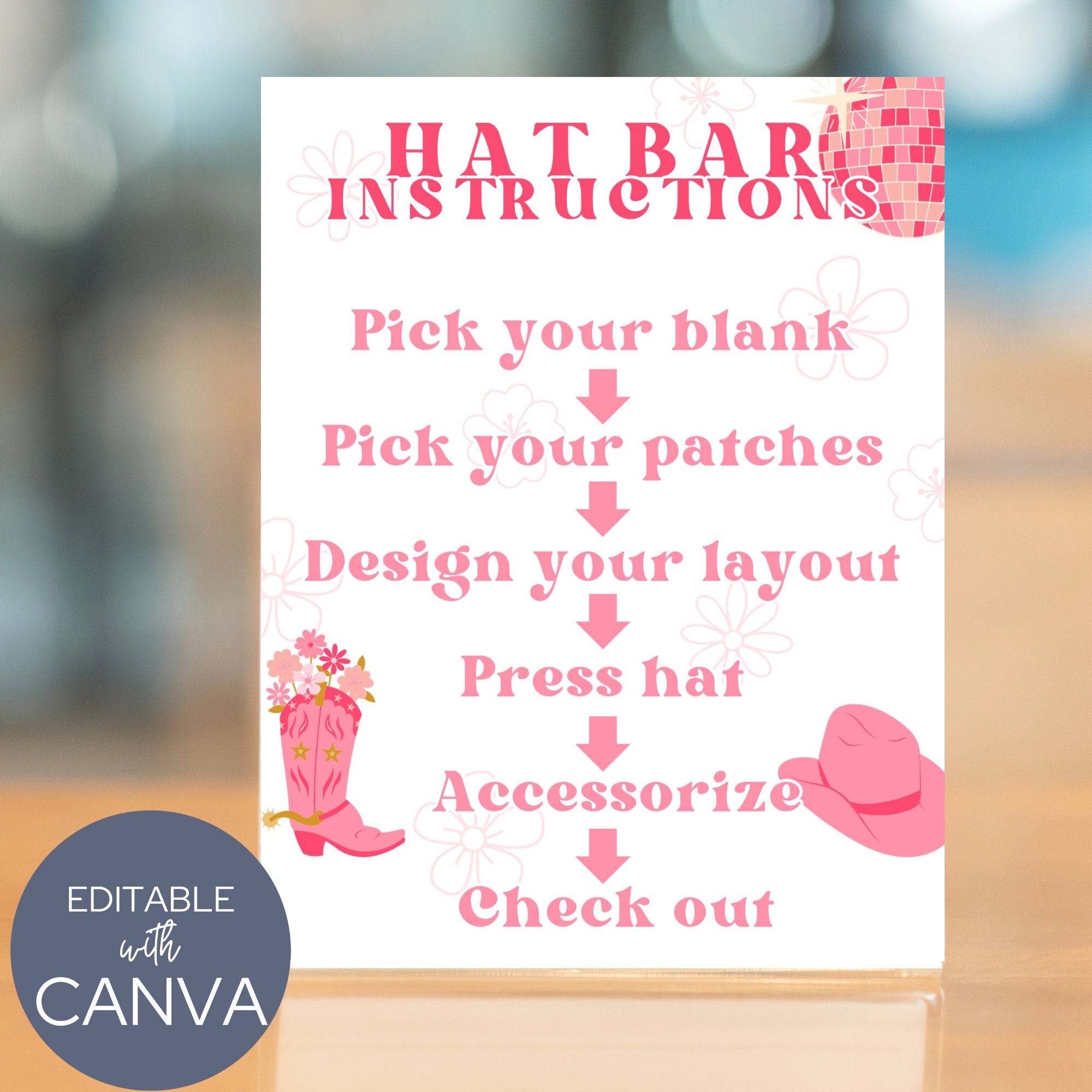 Trucker Hat Bar Instruction Printable Editable Template for Diy Hat Bar ...