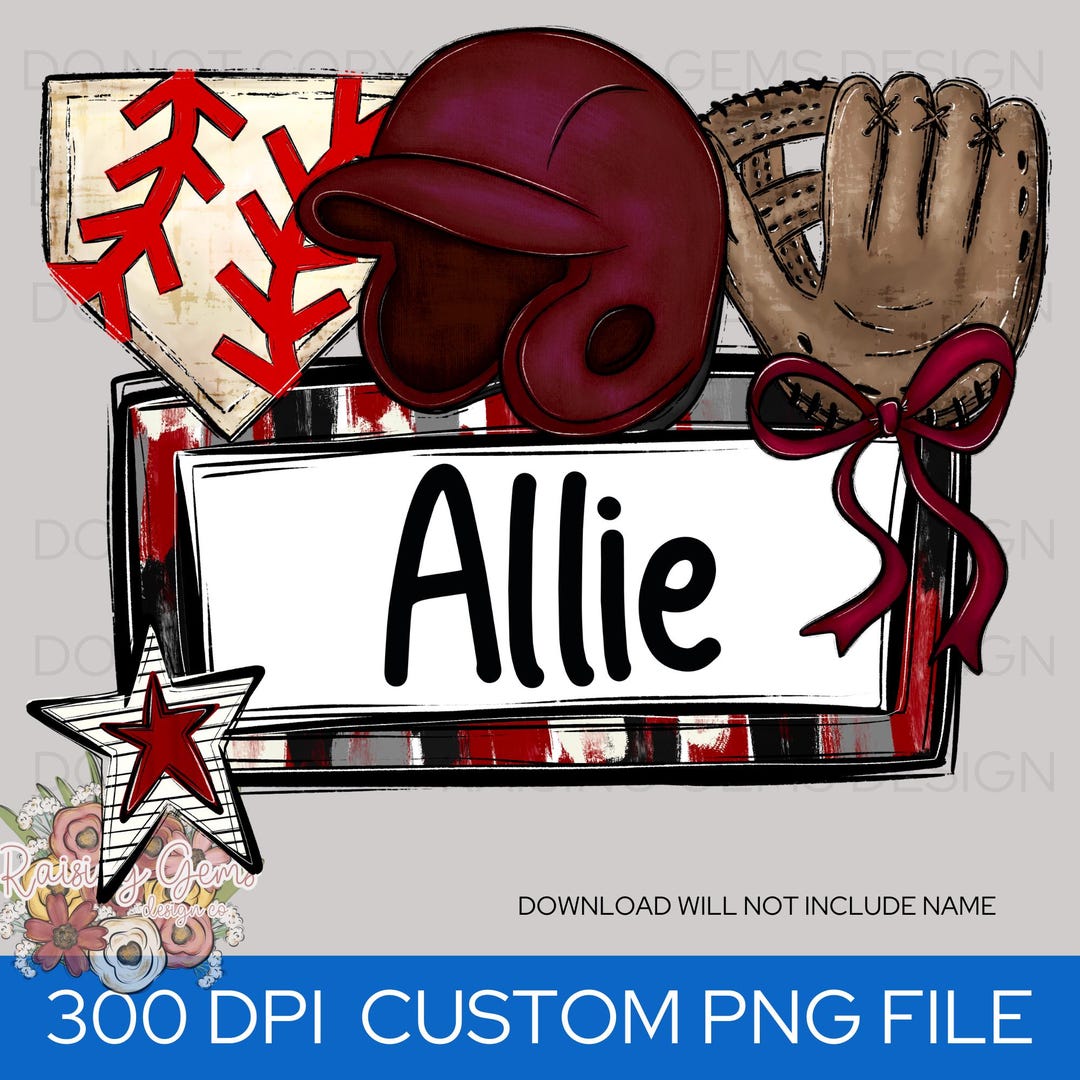 Baseball Personalized PNG for Kids, Siblilng Maroon Baseball Design ...