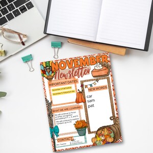 November Newsletter Template, Thanksgiving Theme Newsletter, School ...