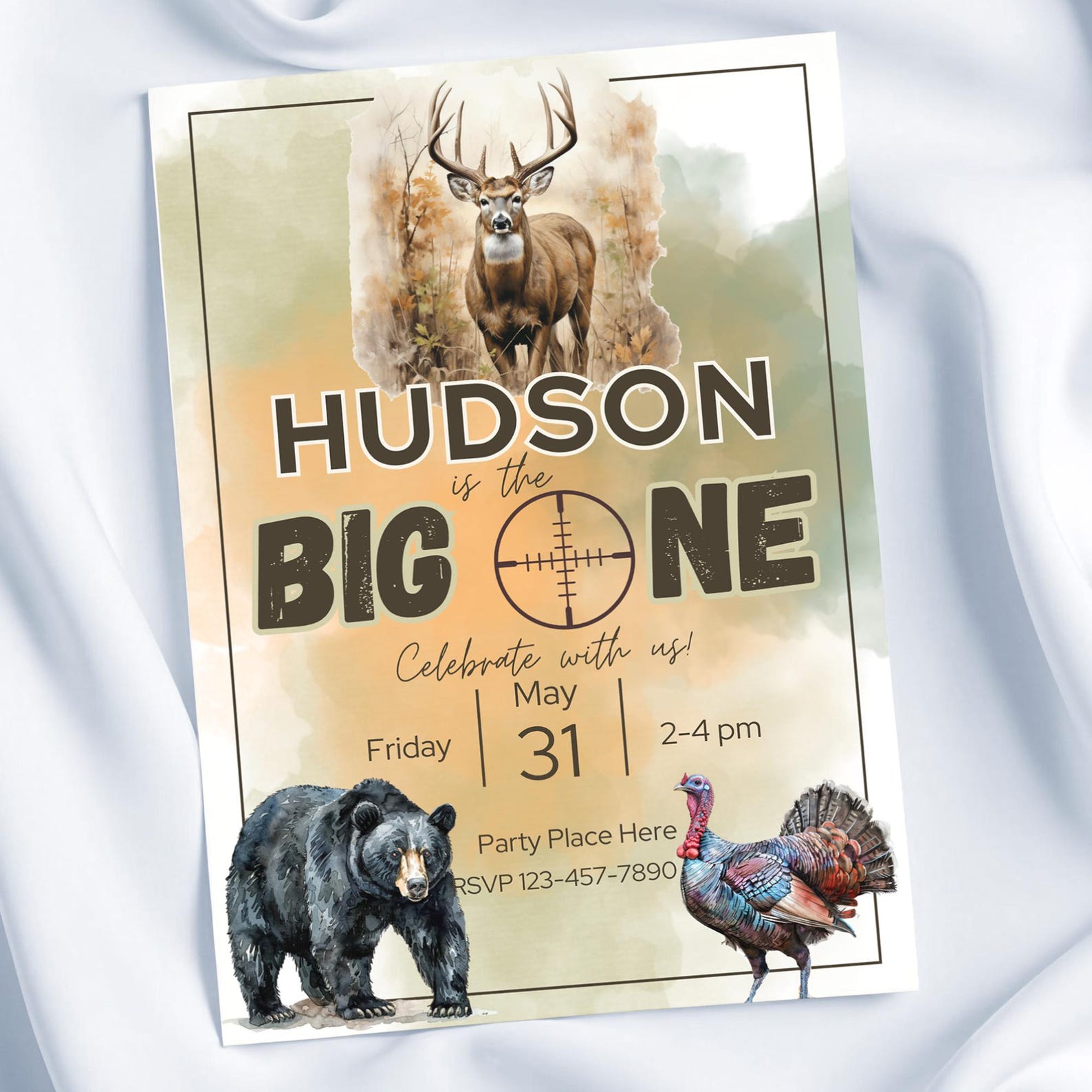 The Big One Hunting Birthday Invitation, Editable Template for Deer ...