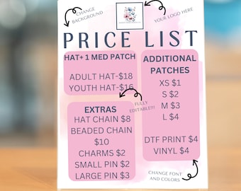 Trucker Hat Bar - Editable Price List - Etsy