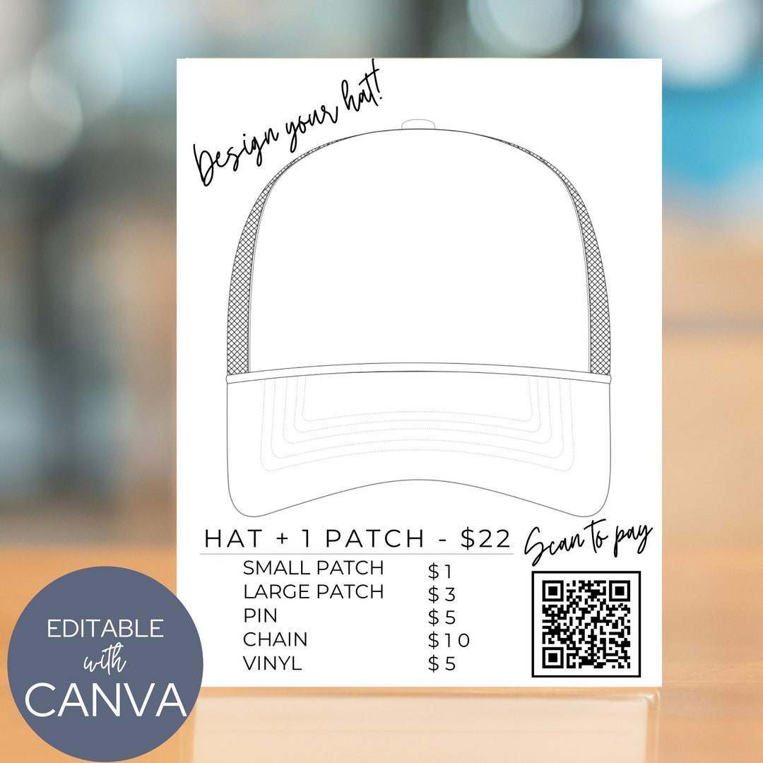 Trucker Hat Bar Sign Template With Price List and QR Code Canva ...