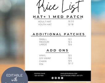 Trucker Hat Bar - Editable Price List - Etsy