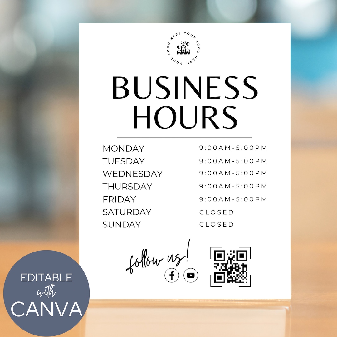 Store Hours Sign Editable Template Easy to Edit in Canva - Etsy