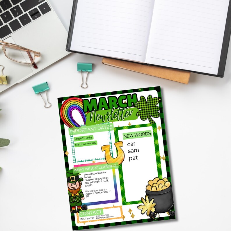 March Newsletter, Editable Newsletter Template, School Newsletter ...
