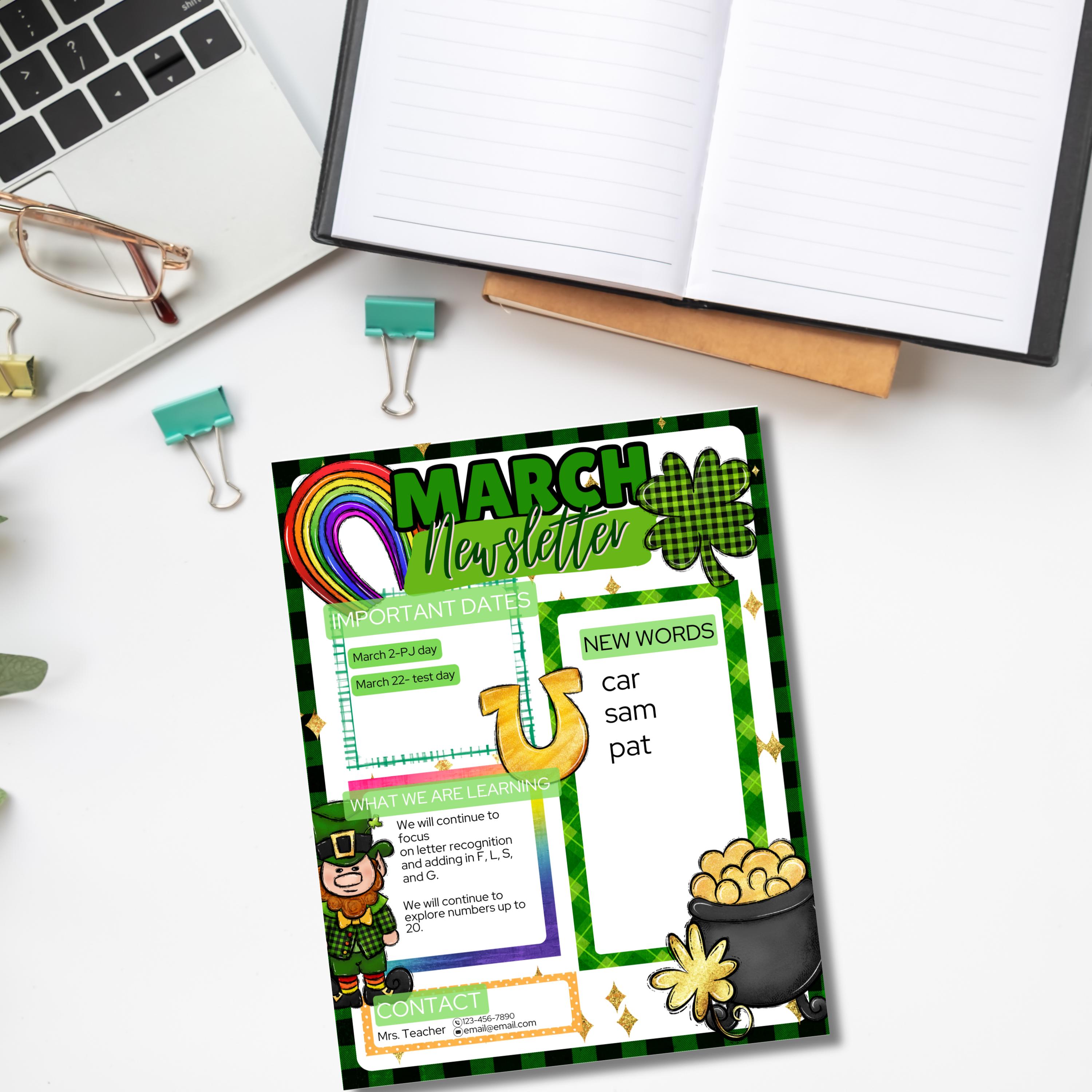 March Newsletter, Editable Newsletter Template, School Newsletter ...