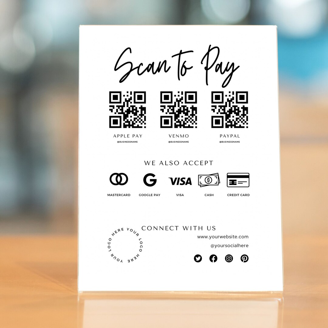 QR Code Payment Method Sign, Canva Scan to Pay Template, Cash App ...