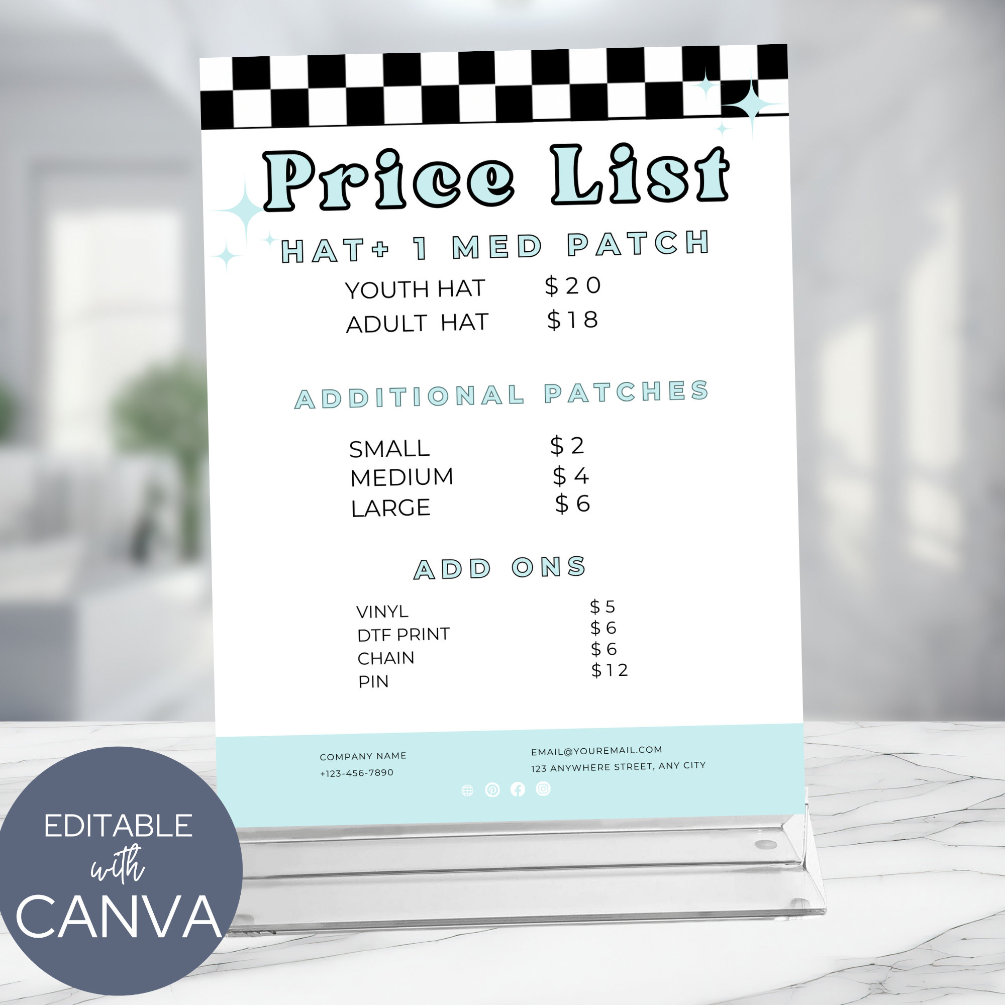 Price List for Trucker Hat Bar Editable, Customizable on Canva, Price ...