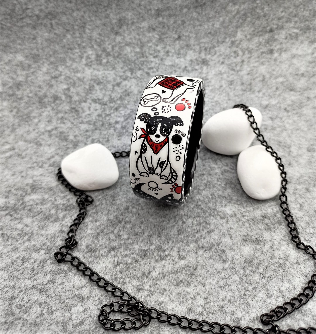 Painted Wood Dog Bangle Bracelet. Abstract Animal Bracelet. Colorful ...