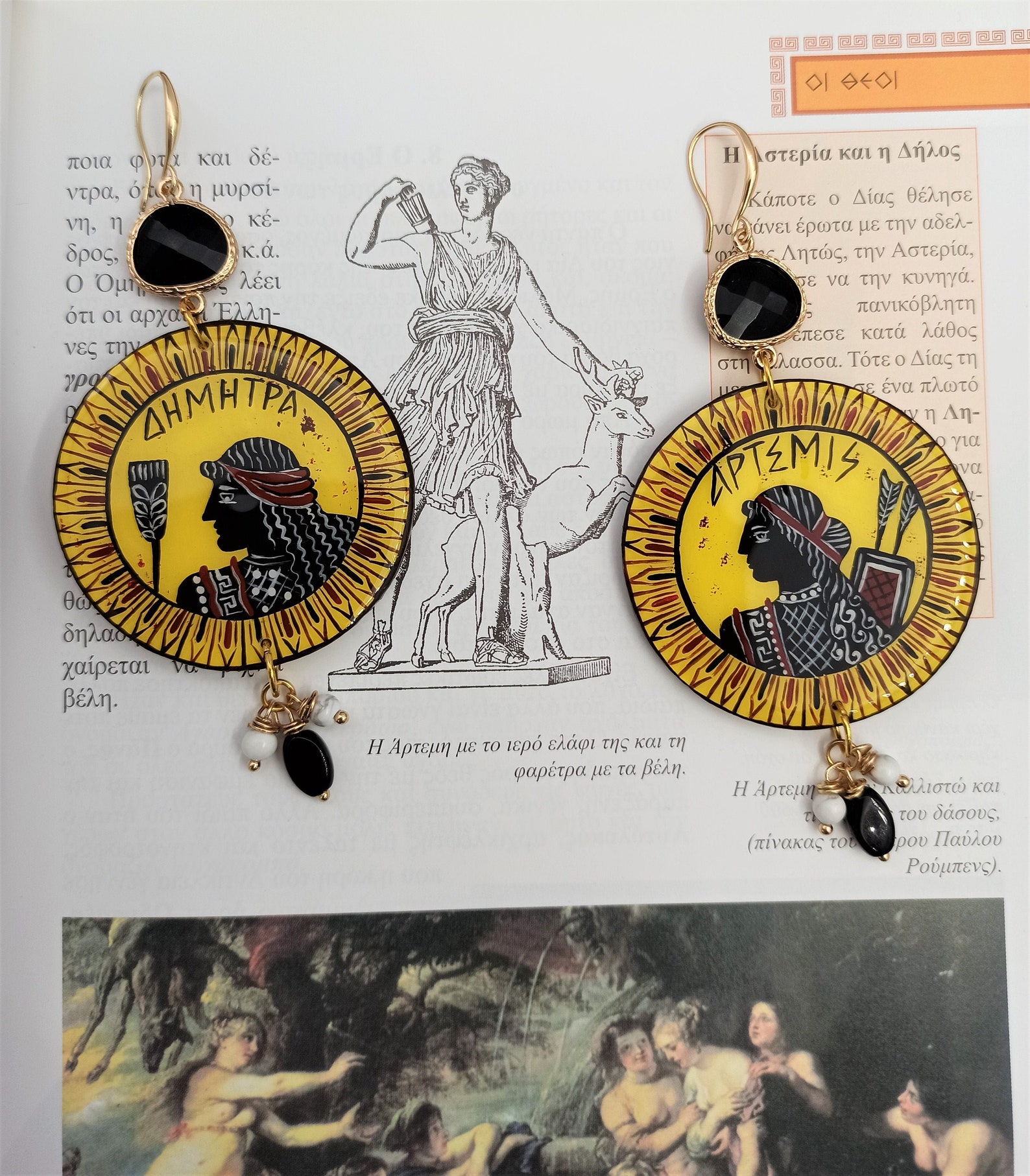 Wooden painted earrings inspired by Ancient Greek Mythology. | Etsy