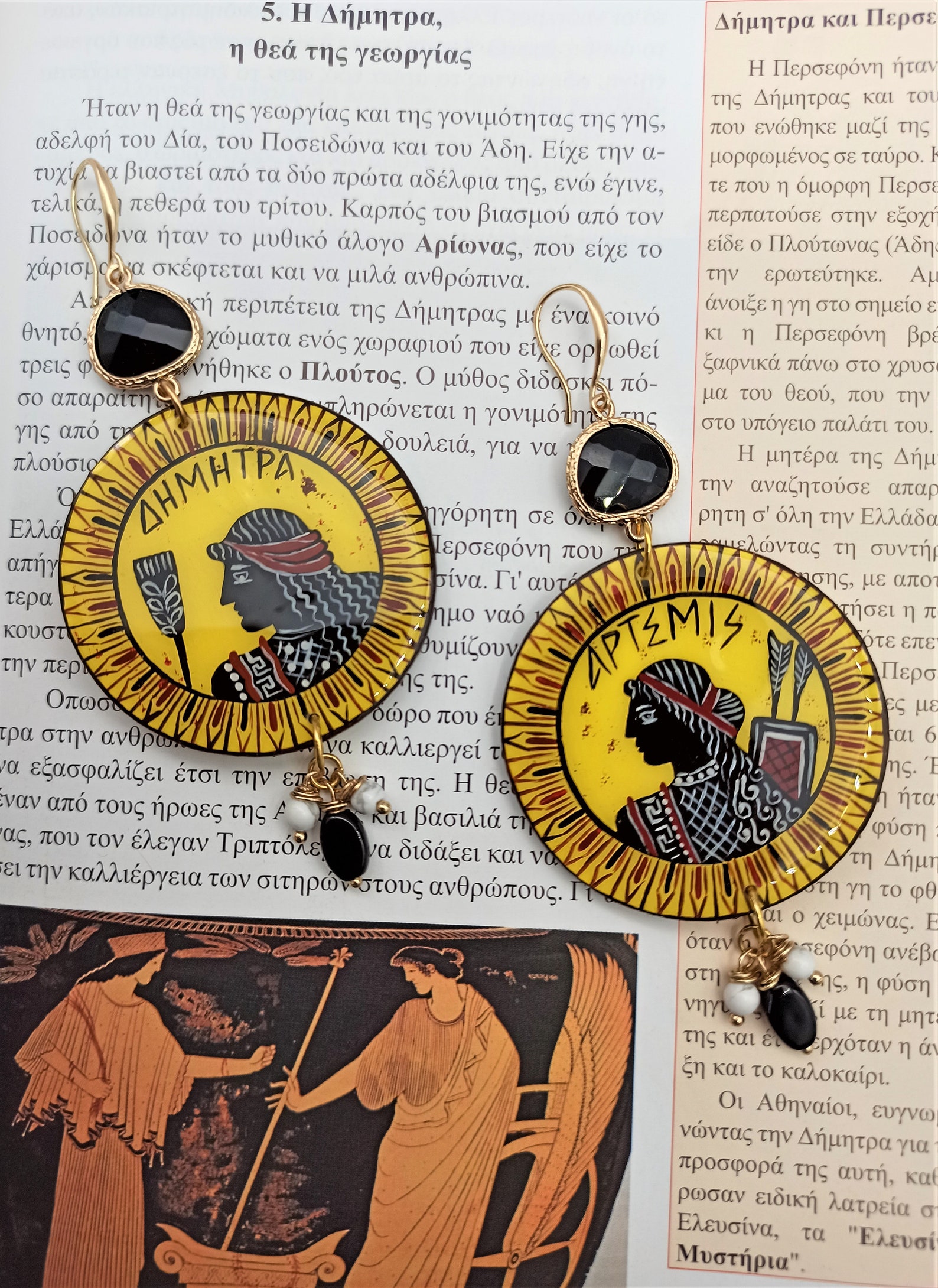 Wooden painted earrings inspired by Ancient Greek Mythology. | Etsy