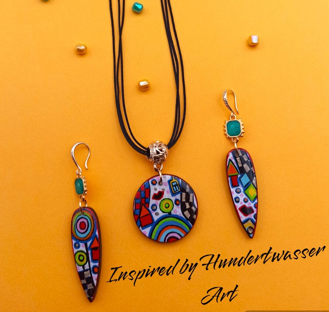 Painted Wood Pendant Inspired by Hundertwasser Contemporary Art ...