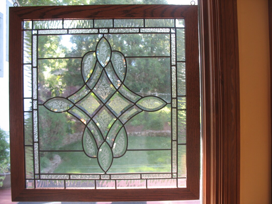 Beautiful Beveled, Leaded Glass Window in Oak Frame - Etsy
