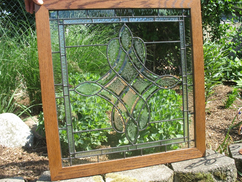 Beautiful Beveled Leaded Glass Window in Oak Frame | Etsy