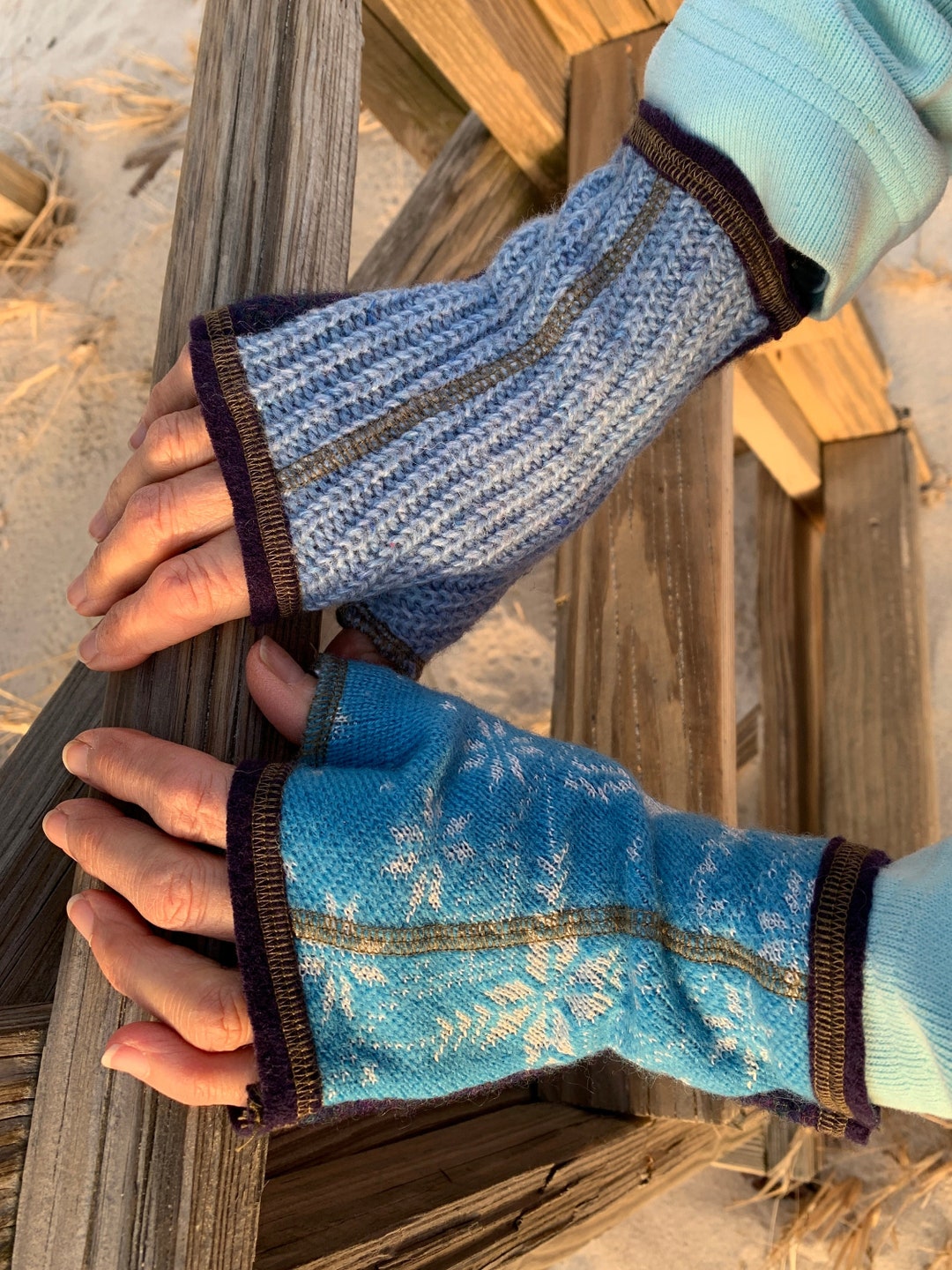 SALE Woolly Fingerless Gloves Sustainable Fashion Gloves Blue Snowflake ...