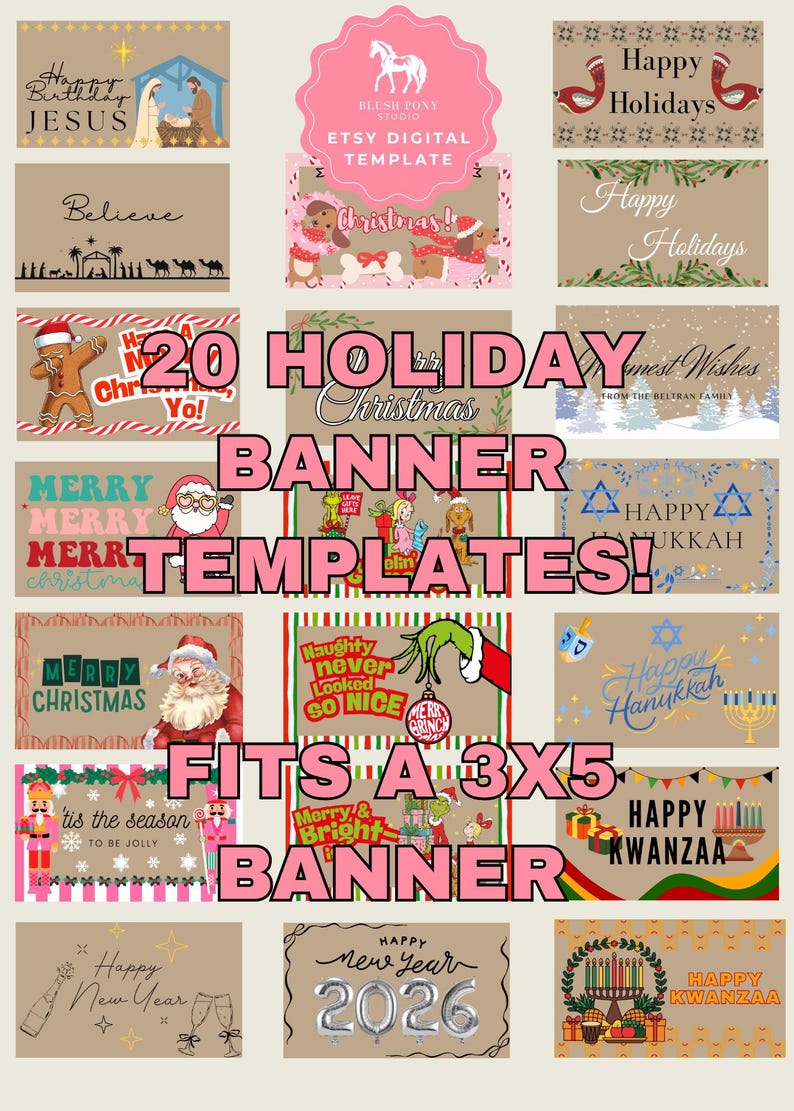 Holiday Banner Templates - Christmas, Hanukkah, Kwanzaa, New Years ...