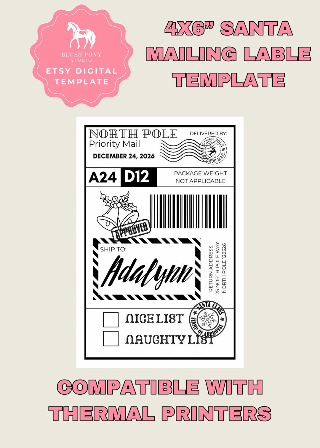 4x6” Printable Santa Mailing Labels — Digital Download - Etsy